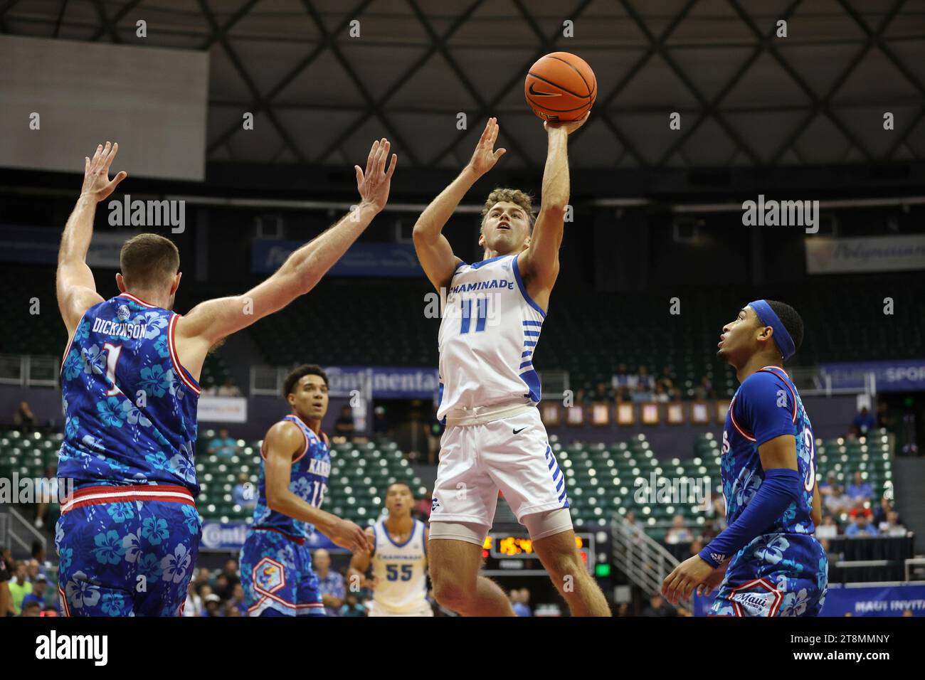 Chaminade guard Ross Reeves (11) shoots over the Kansas defense during ...