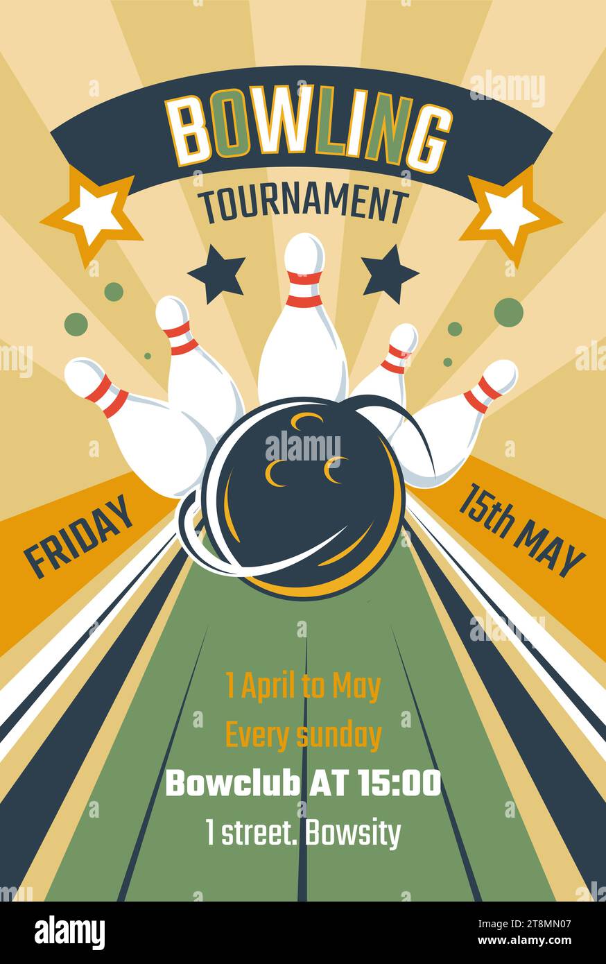 Bowling tournament, bowclub entertainment poster Stock Vector Image ...