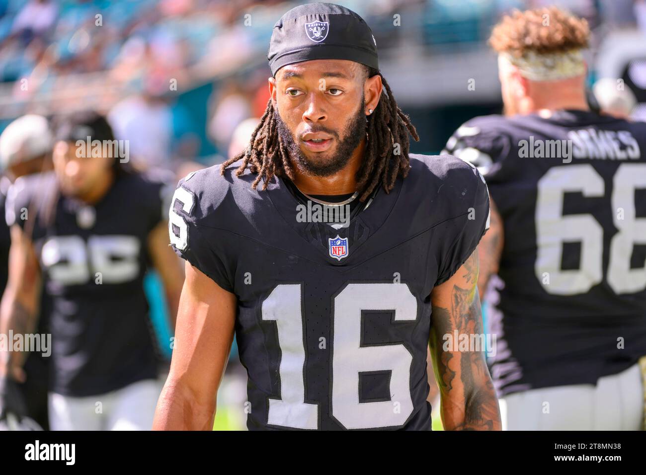 Las Vegas Raiders wide receiver Jakobi Meyers (16) stands on the field ...