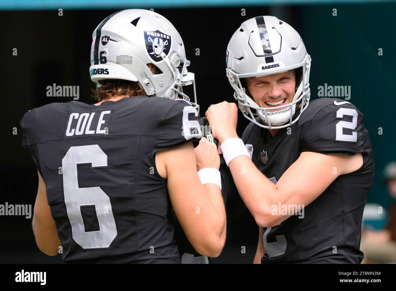 Las Vegas Raiders punter AJ Cole (6) and kicker Daniel Carlson (2 ...