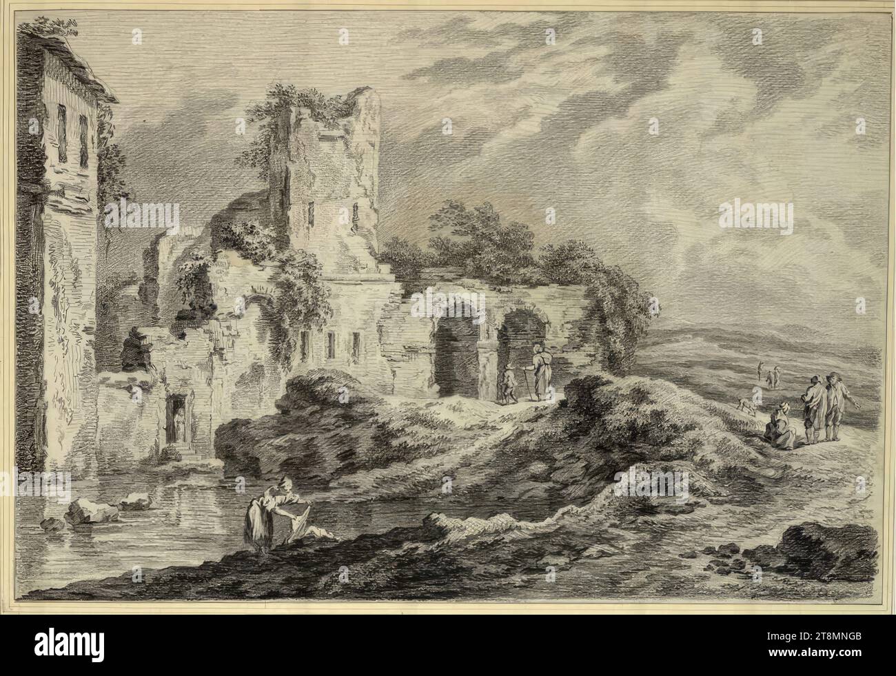 Landscape of ruins with washerwoman, Friedrich August Brand (Vienna ...