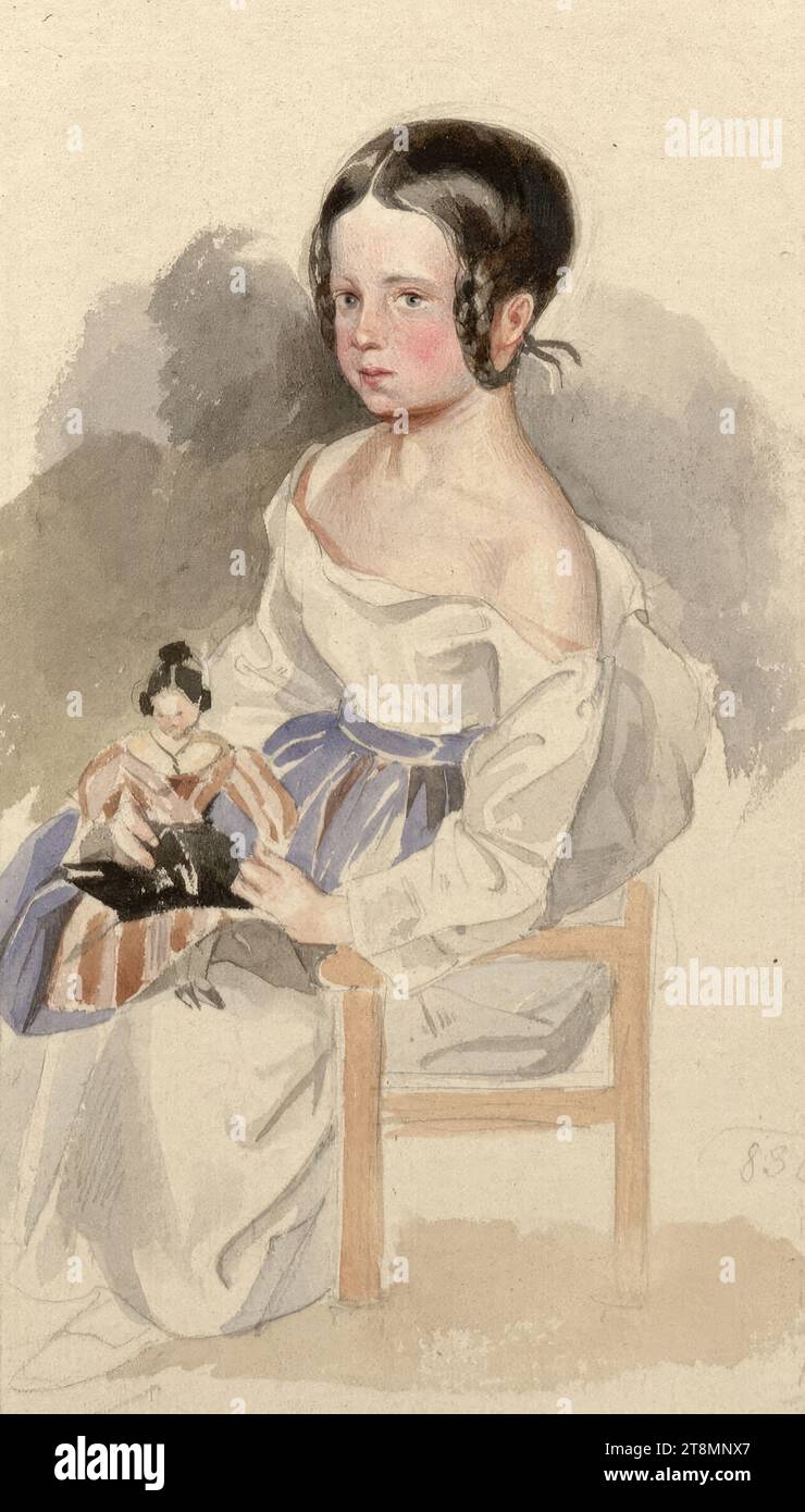Girl with doll, Peter Fendi (Vienna 1796 - 1842 Vienna), drawing ...