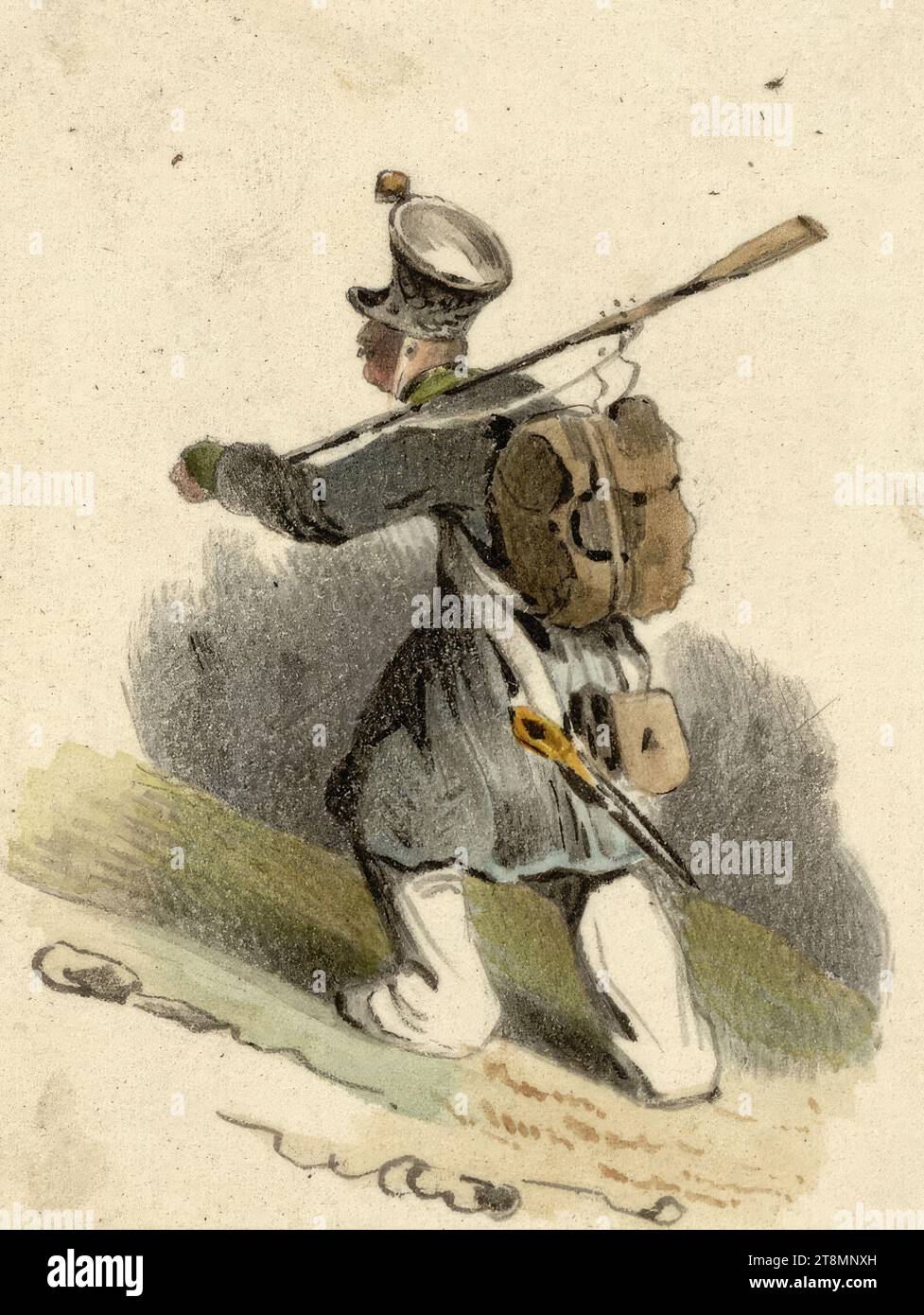 Marching soldier, Peter Fendi (Vienna 1796 - 1842 Vienna), drawing ...