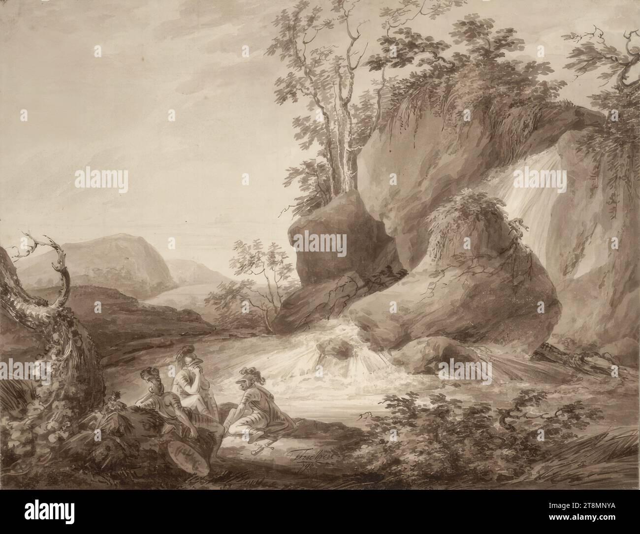 Three knights are camped by a brook, Joseph Fischer (Vienna 1769 - 1822 ...