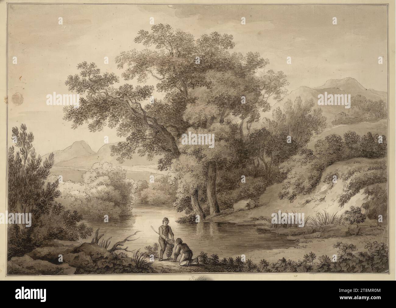 Landscape with Tree-lined Shore and Boys Fishing, Nikolaus Kofler ...