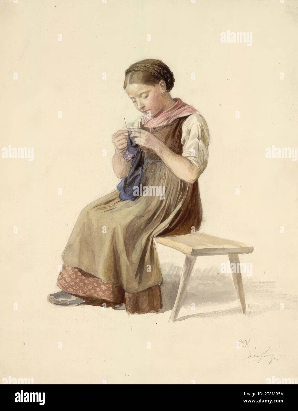 Knitting girl, Ferdinand Laufberger (Mariaschein, Bohemia 1829 - 1881 ...
