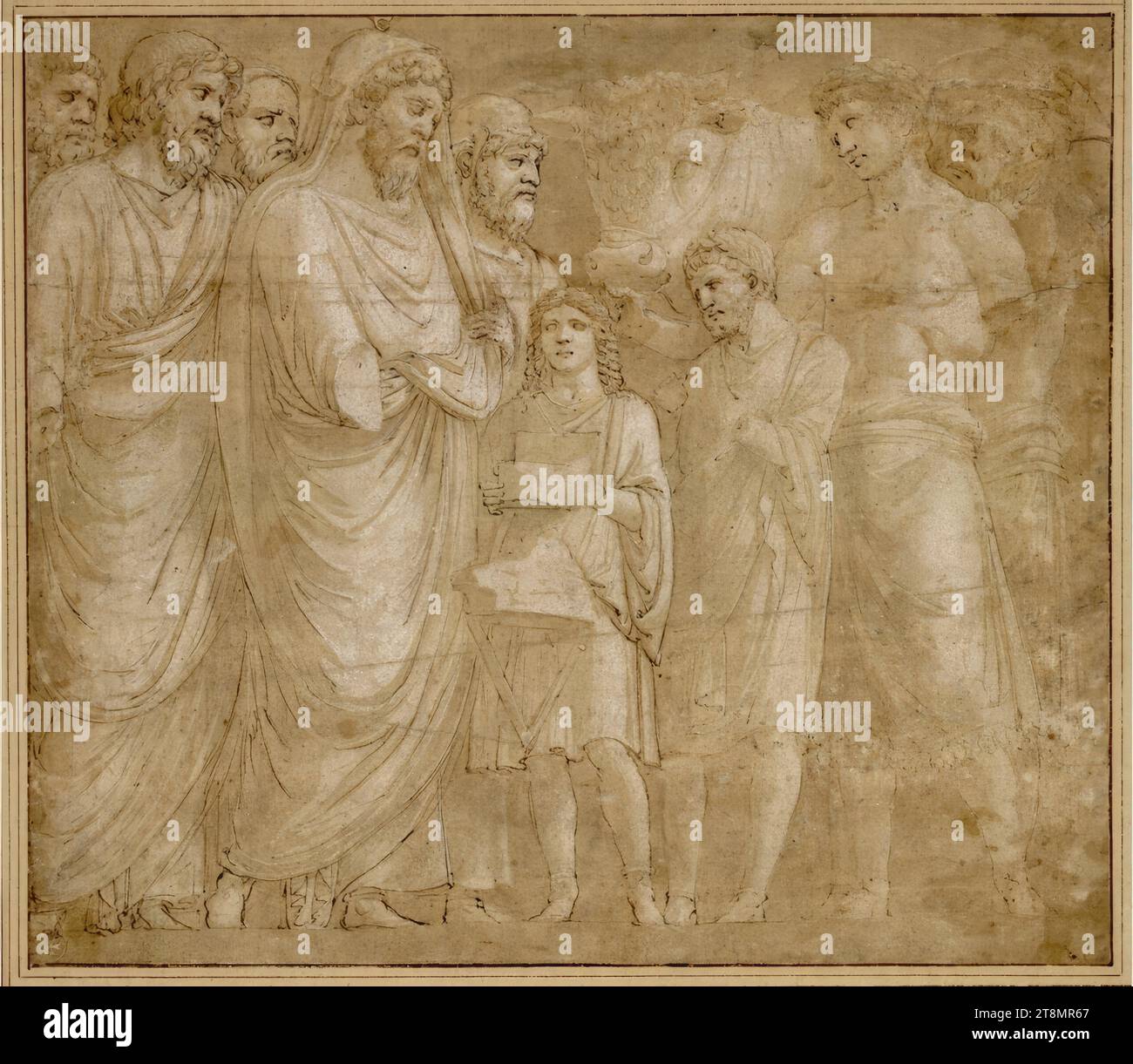Nine ancient male statues partly without hands hi-res stock photography ...