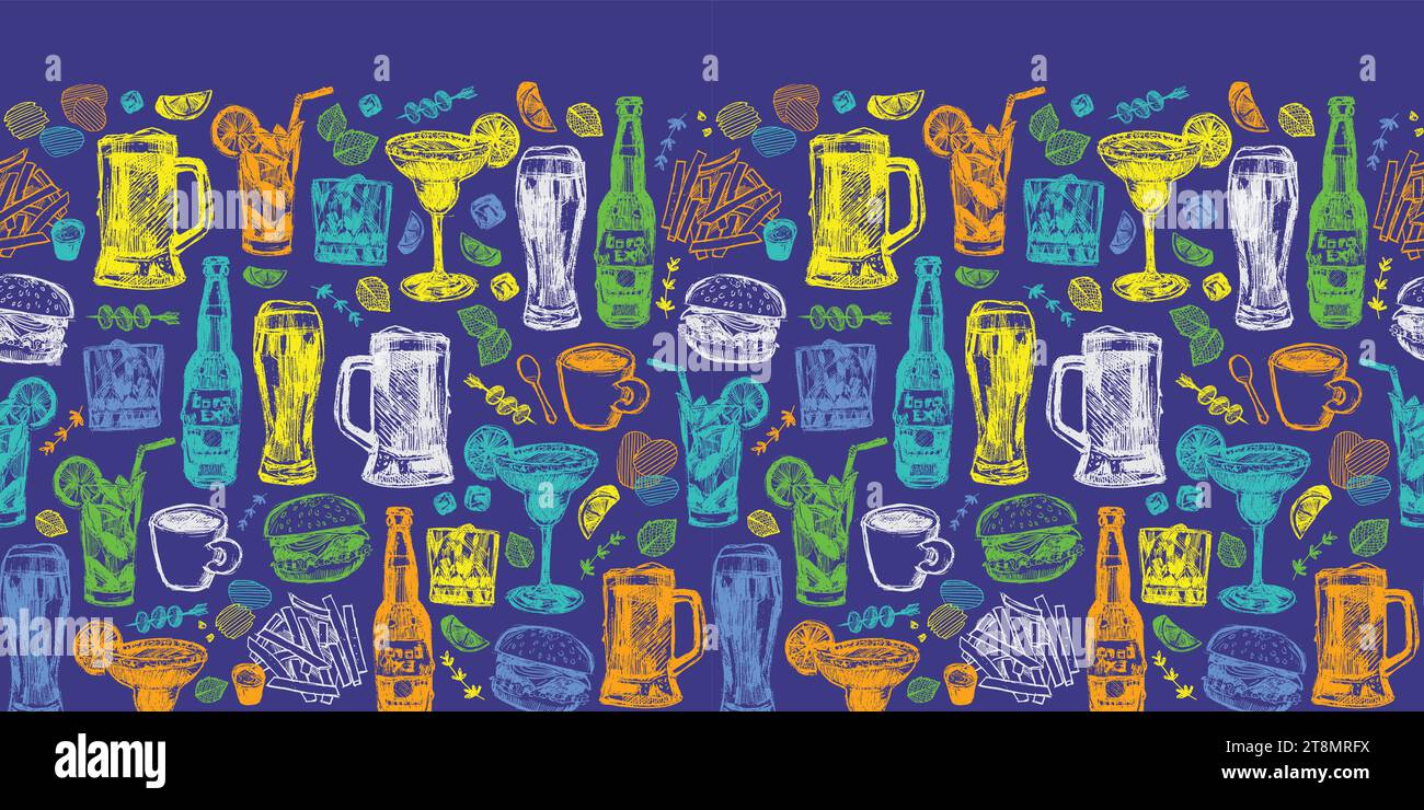 Vector bar cocktails alcoholic drinks and a bit of food horizontal ...