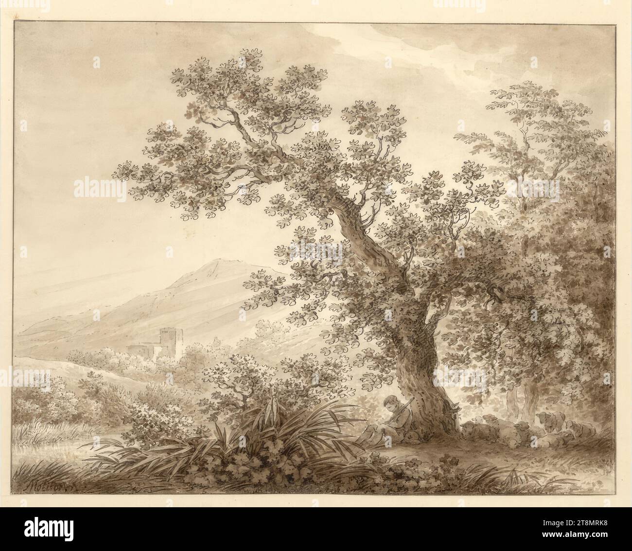 Landscape with castle, tree, shepherd, Martin von Molitor (Vienna 1759 ...