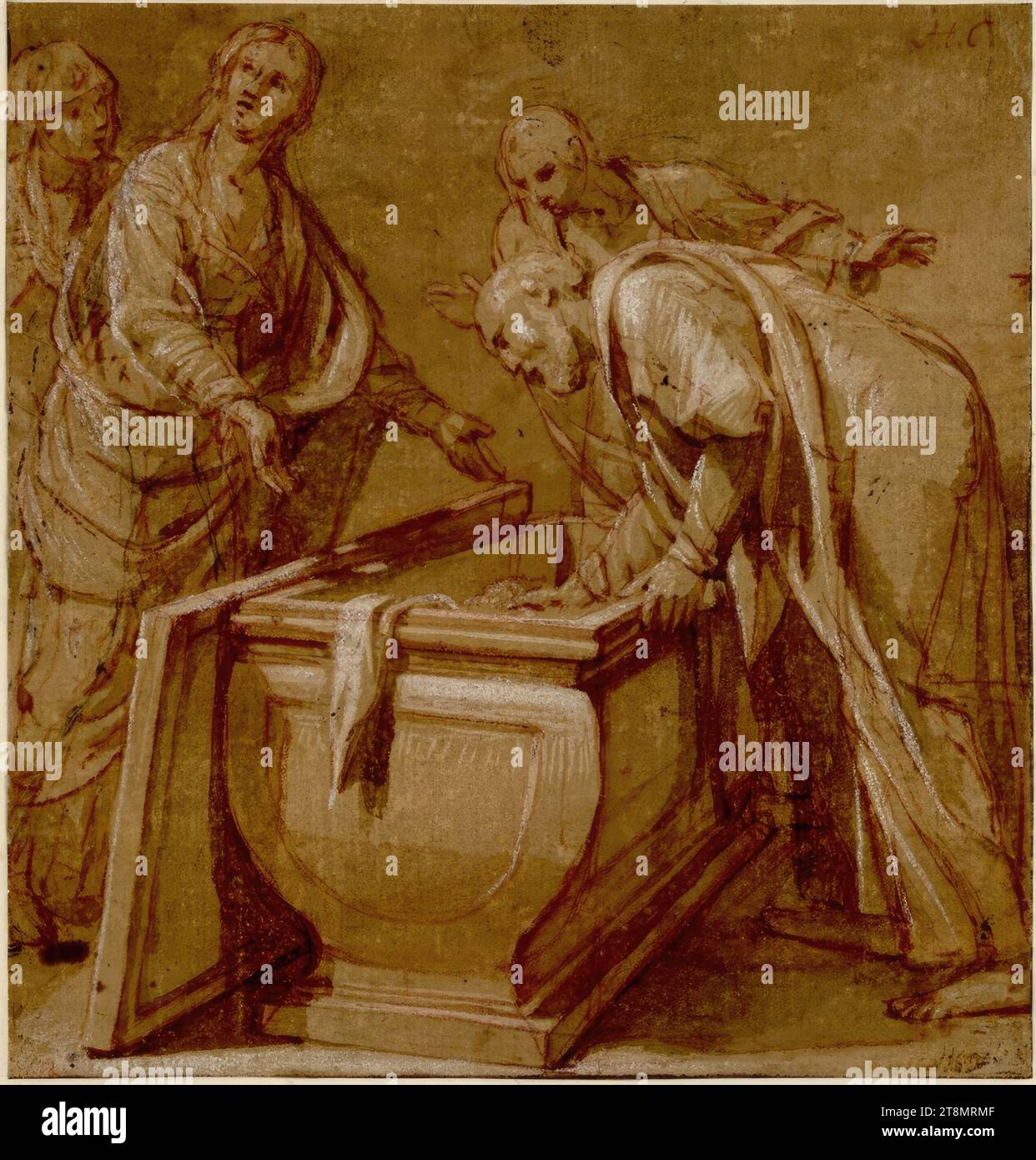 The empty tomb of Christ. (Peter and John and the two Marys look into ...