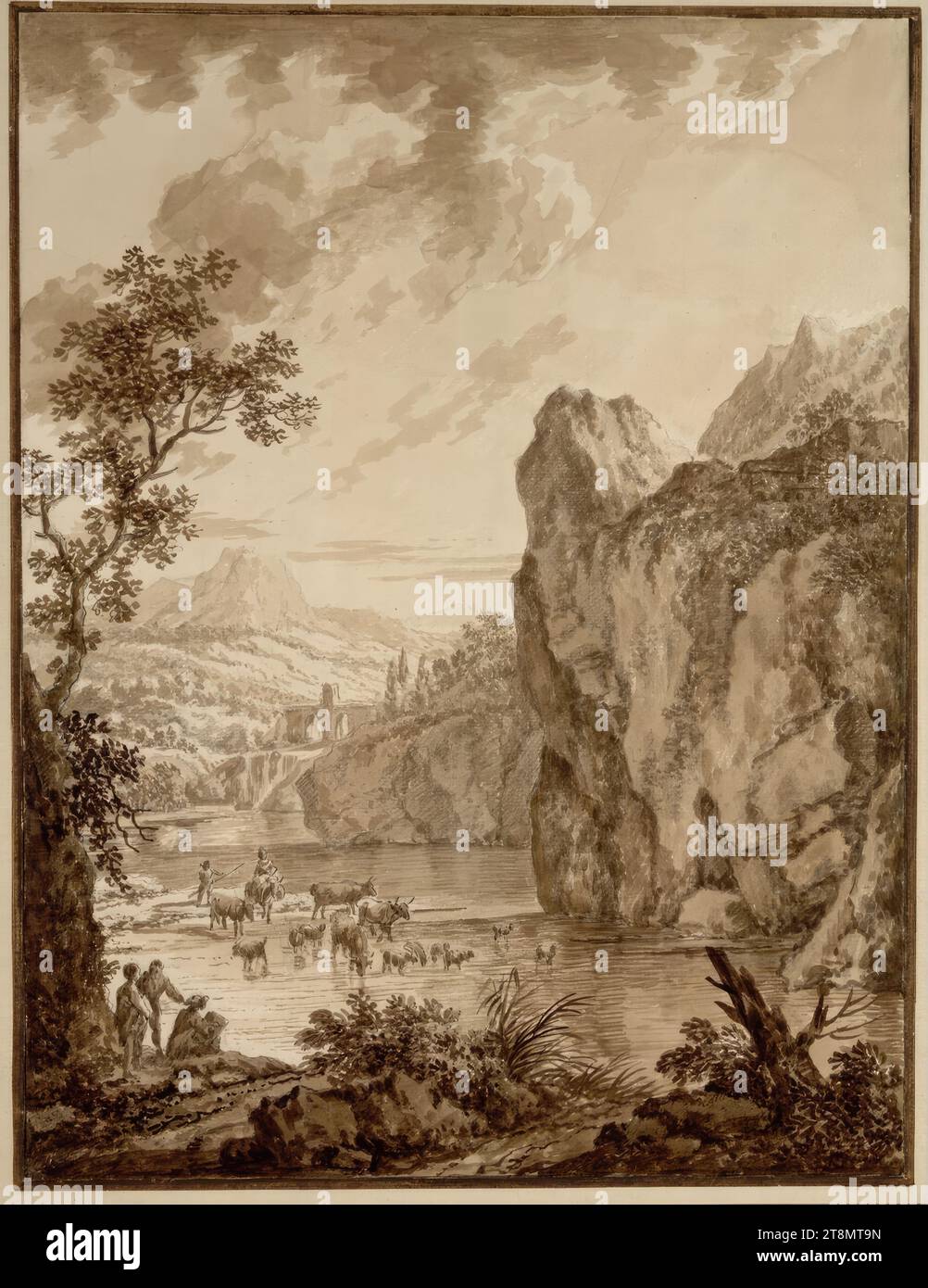 Shepherds with their flocks in the ford of a mountain river, Joseph ...