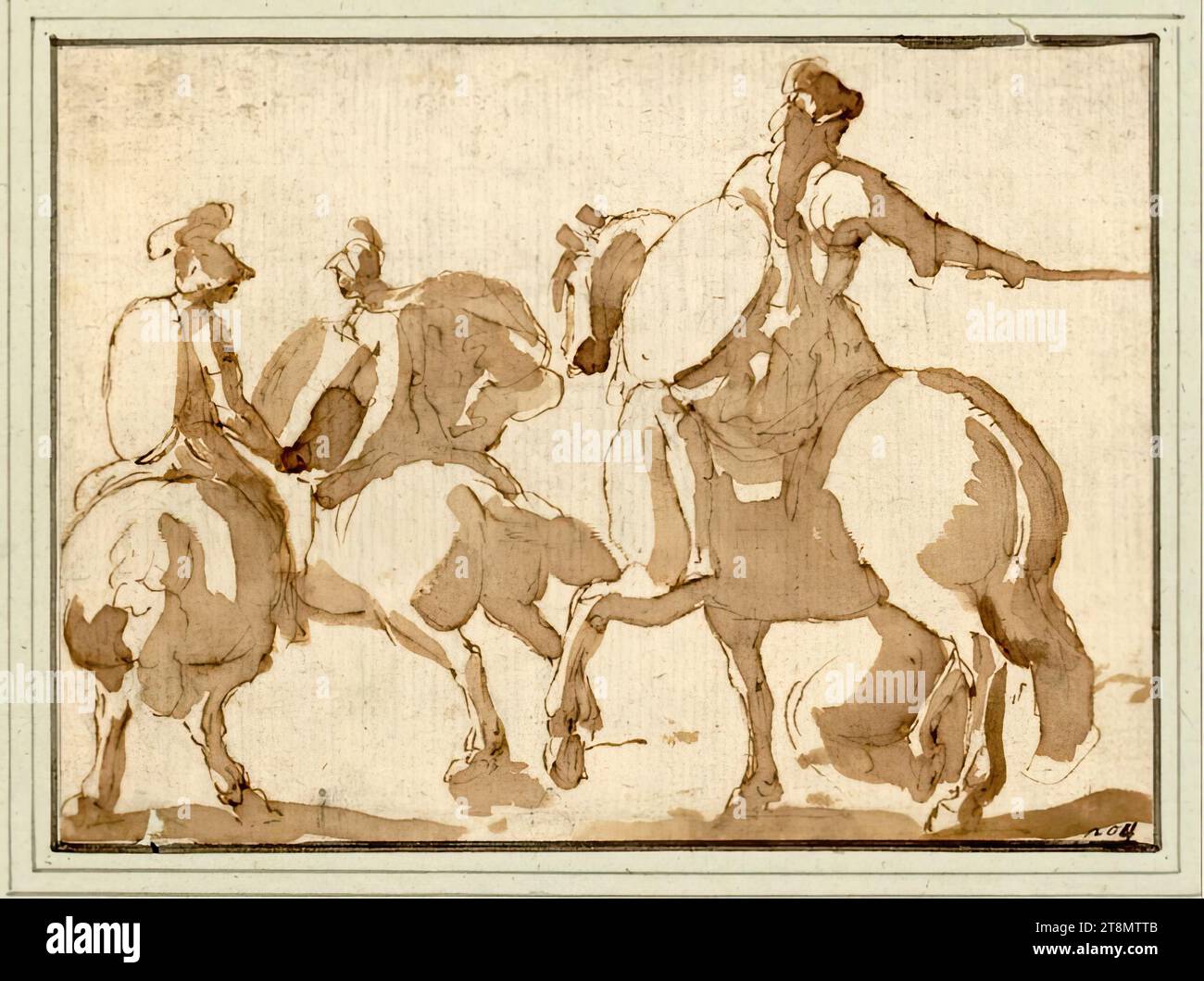 Three ancient warriors on horseback, Filippo Angeli called Napoletano ...