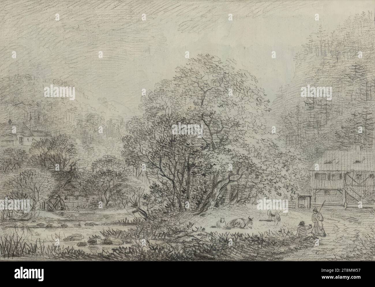 Wooded River Valley with Mill and Farmhouses, Johann Philipp Veith ...