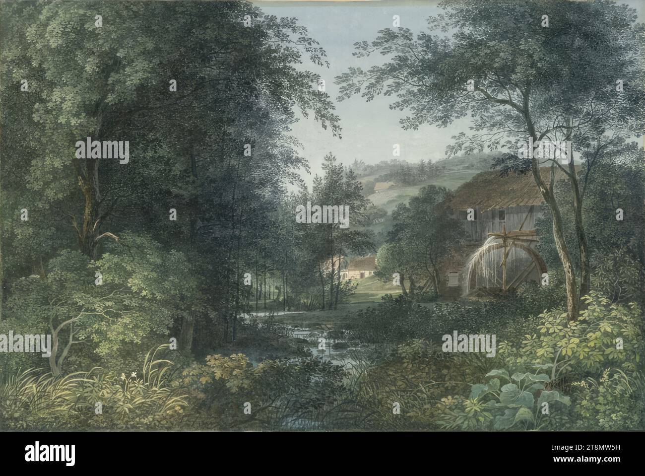 Watermill in a wooded river valley, Johann Philipp Veith (Dresden 1768 ...