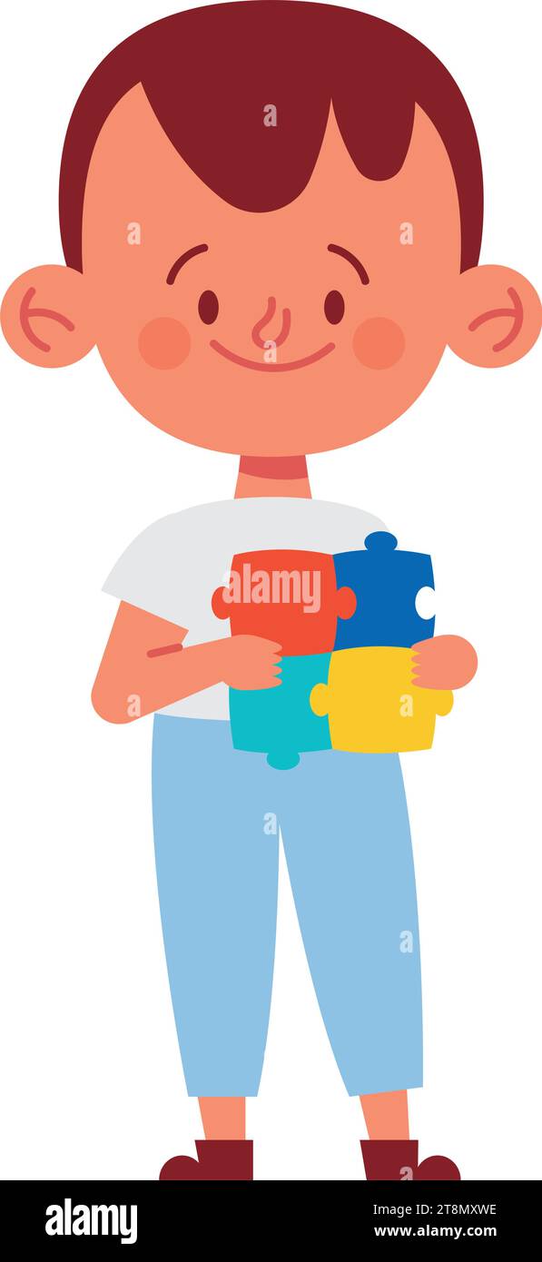 autism boy with puzzle pieces vector isolated Stock Vector Image & Art ...