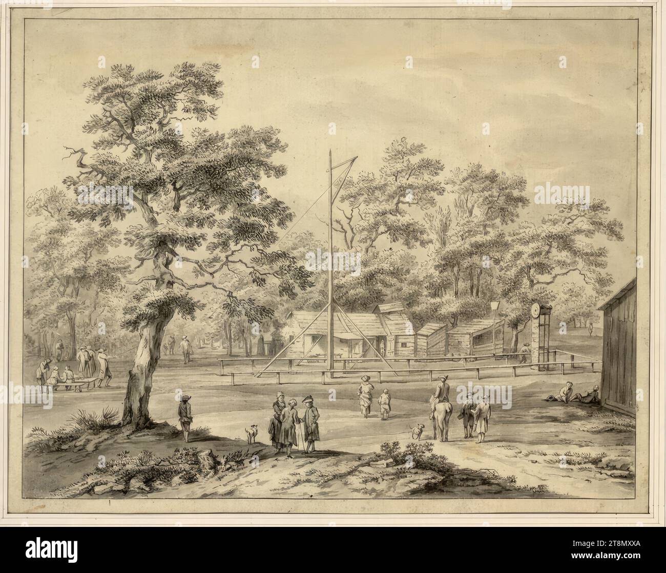 Bird shooting in the Prater, anonymous, drawing, brush, 27.3 x 34.5 cm ...