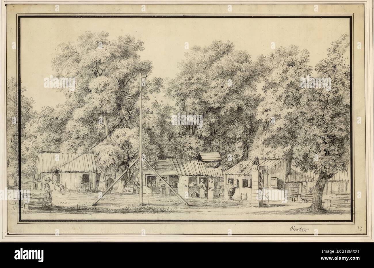 Bird shooting in the Prater, anonymous, drawing, pencil, 23.4 x 36.6 cm ...