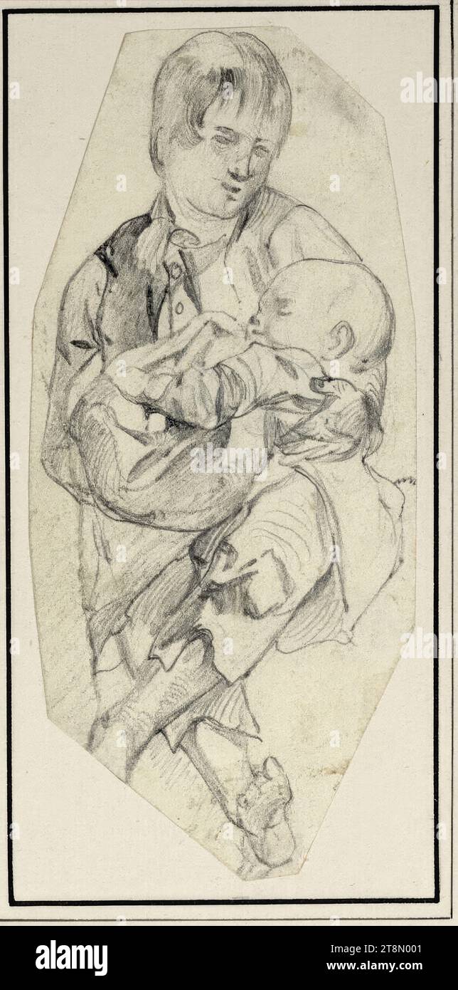 Seated, poorly dressed boy with a child in his arms, Carl Pischinger ...