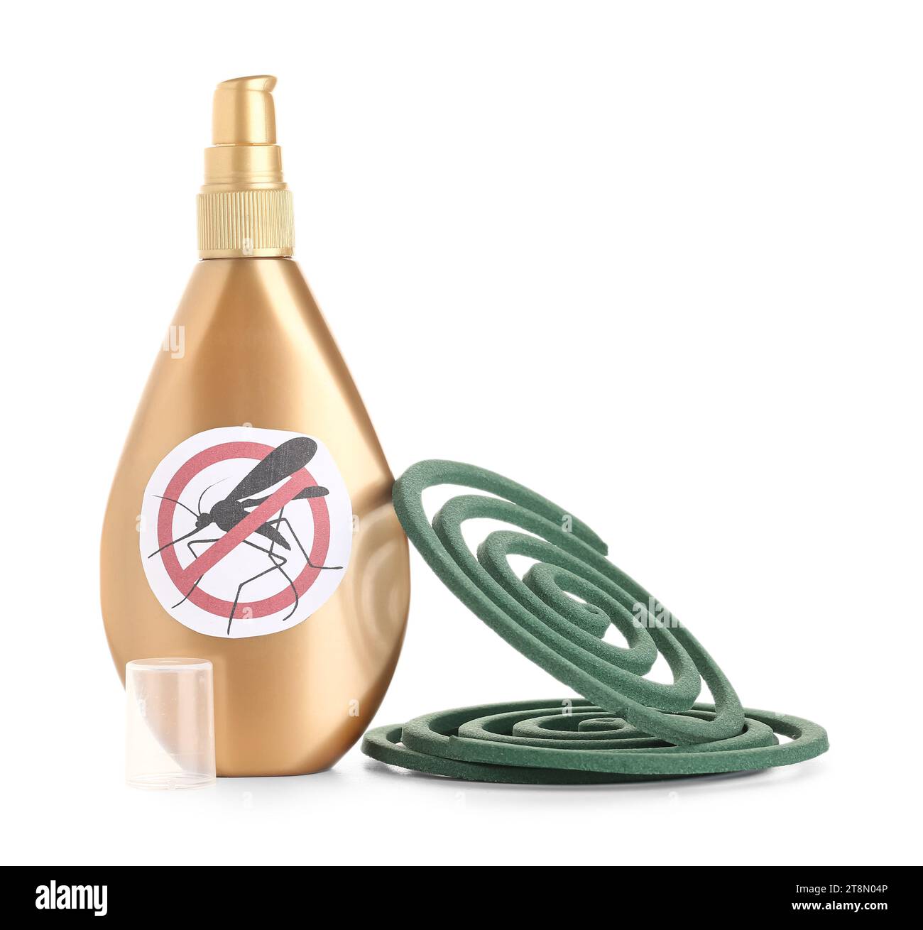 Mosquito repellent products on white background Stock Photo - Alamy