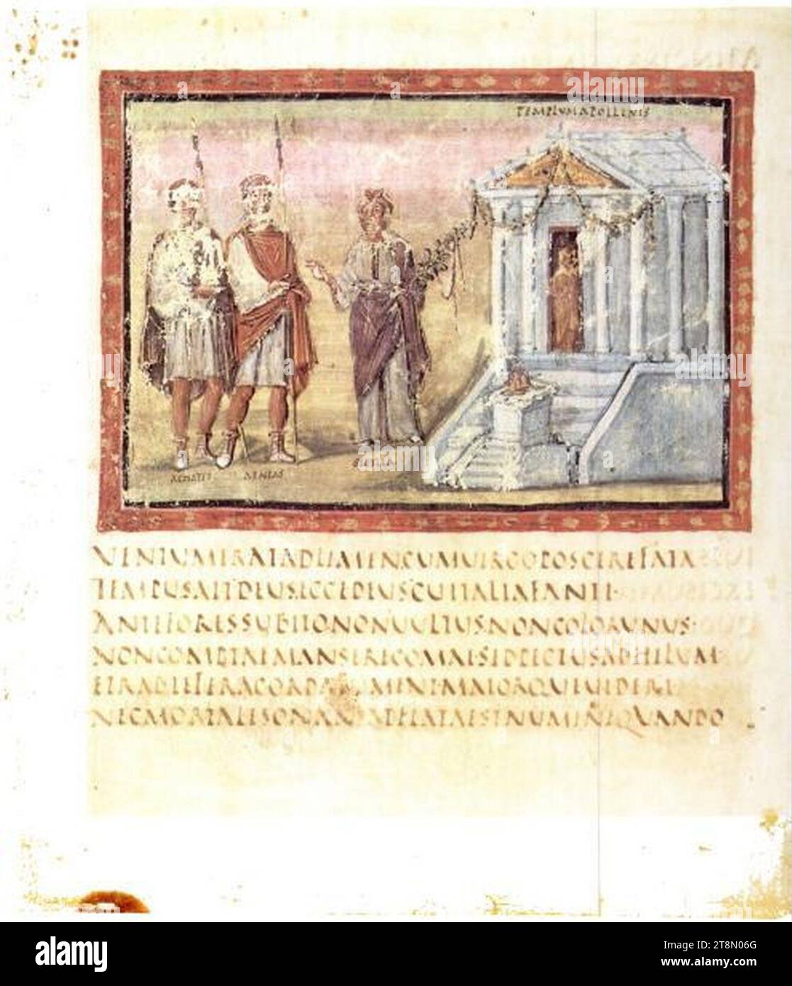 Vergilius Vaticanus f45v - Sibylle conduit Énée et Achates au temple d ...