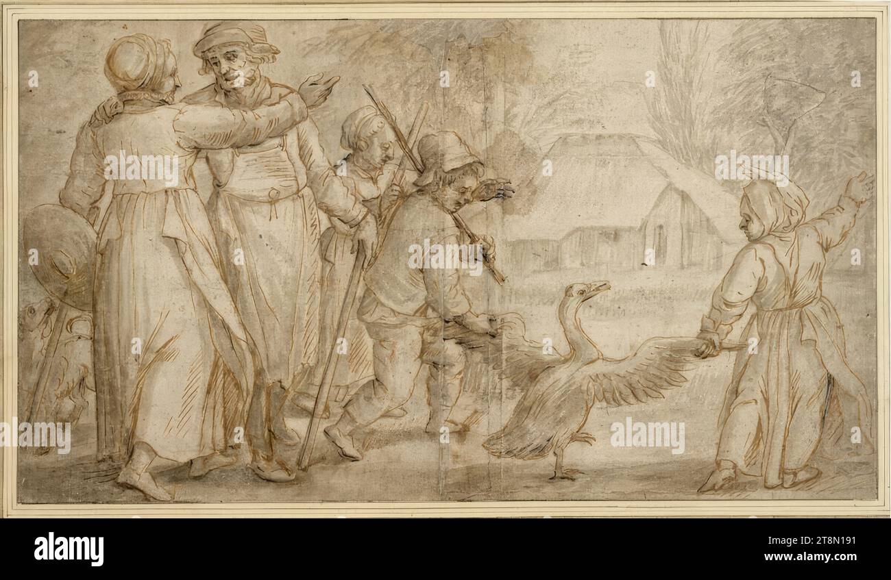 The Goose Dance, Anonymous, Haarlem, c. 1600, drawing, brown and black ...