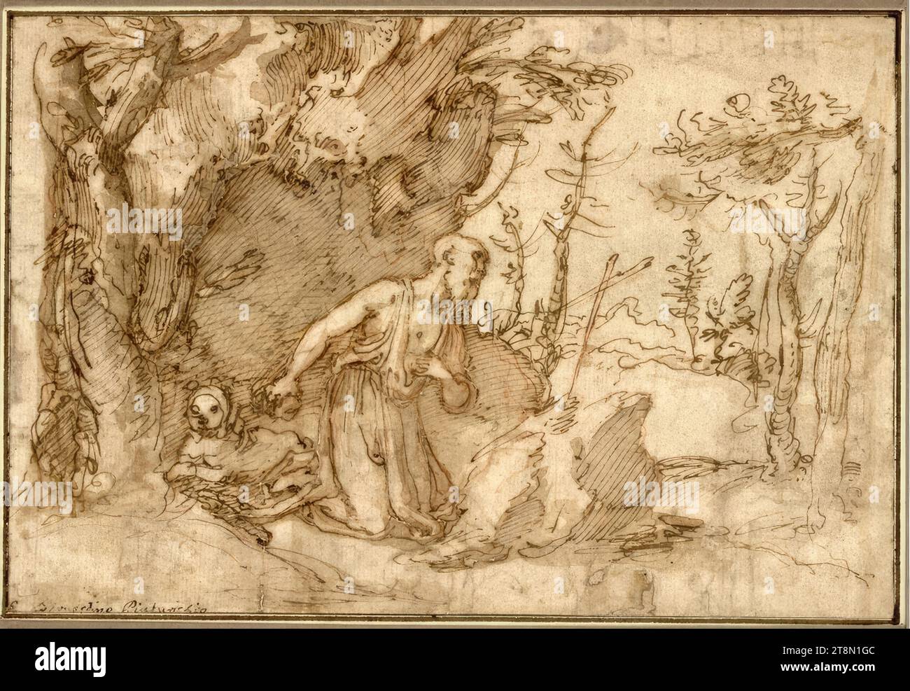 Saint Jerome Kneeling in a Landscape; to the left of him the lion ...