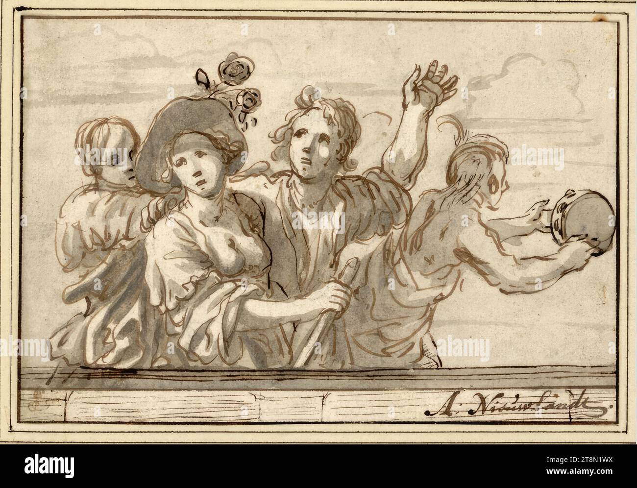 Group of half-figures with tambourine player, Adriaen van Nieulandt ...