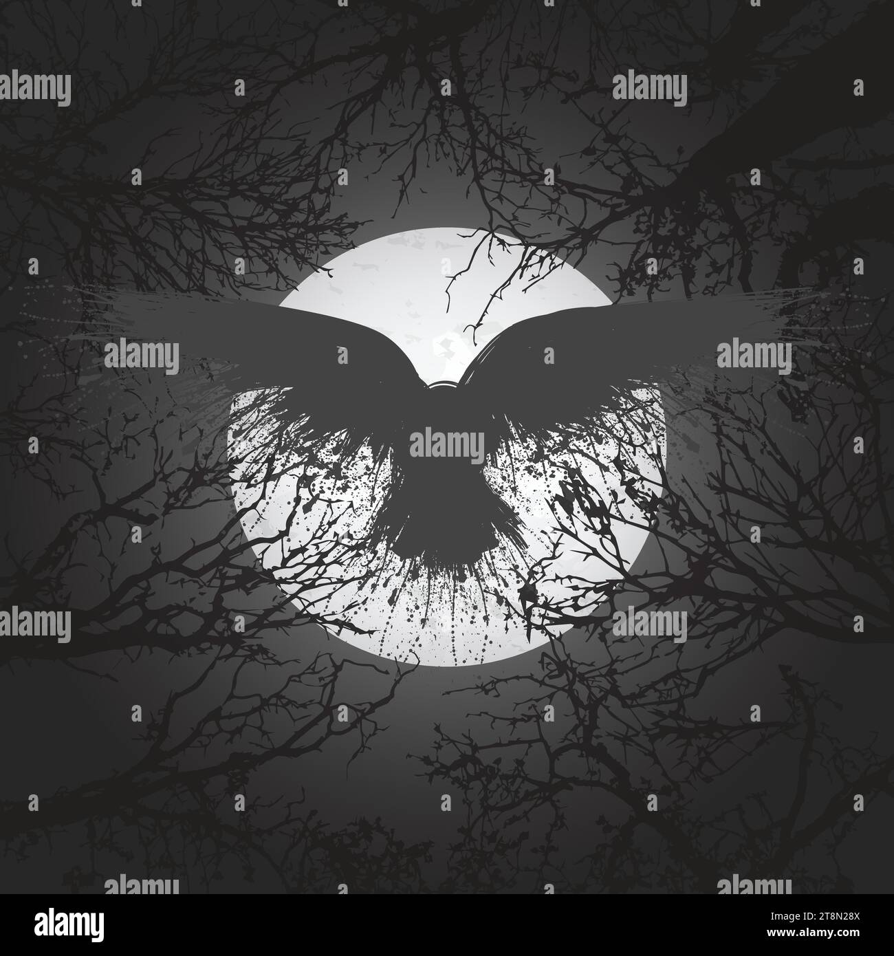 Raven night trees and moon Stock Vector Image & Art - Alamy