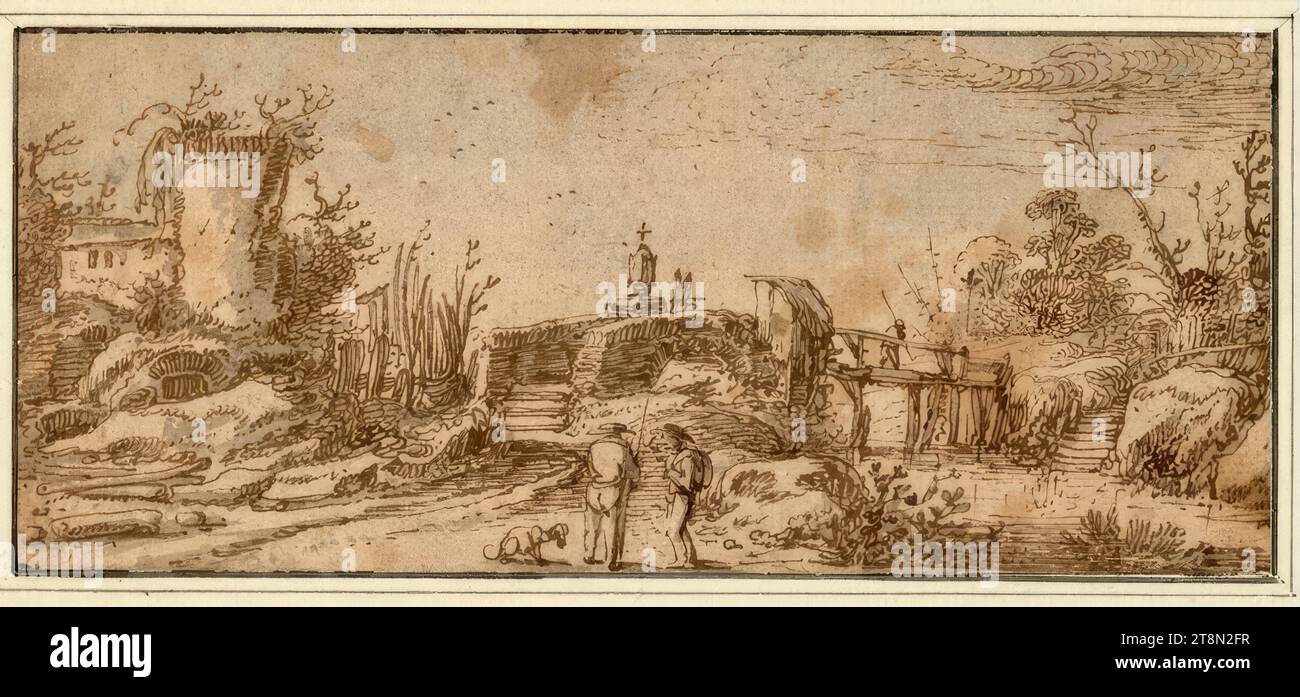 Overgrown ruins by a bridge, Esaias van de Velde (Amsterdam 1587 - 1630 ...
