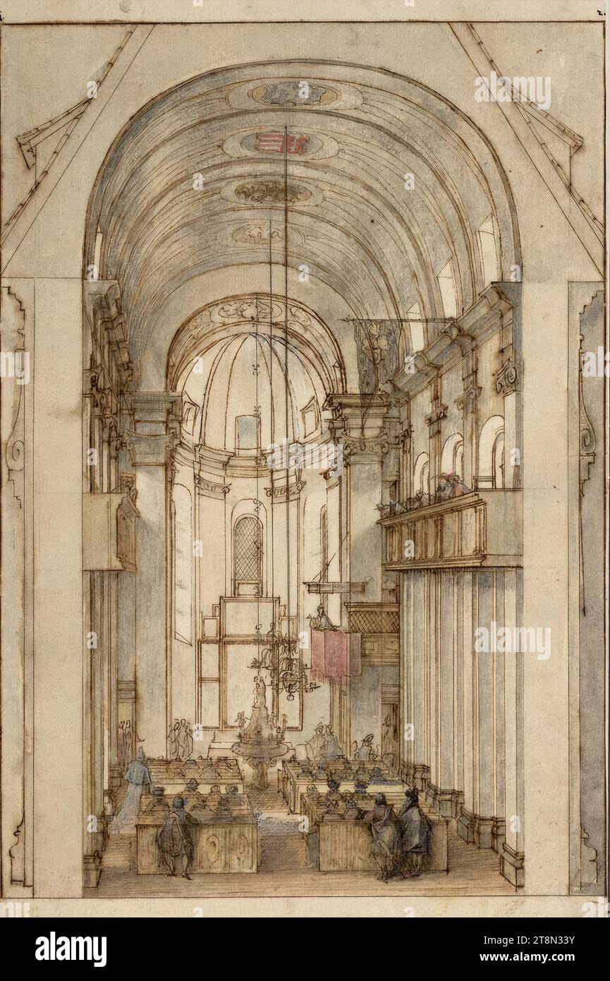 View of an open church chancel (with wall cross-sections), Hendrik van ...
