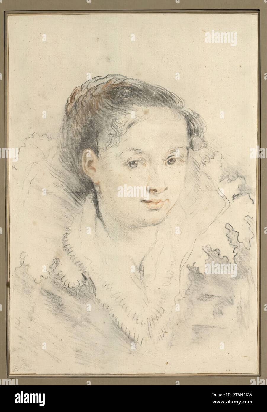 Portrait of a young lady with a wide lace collar, anonymous, drawing ...
