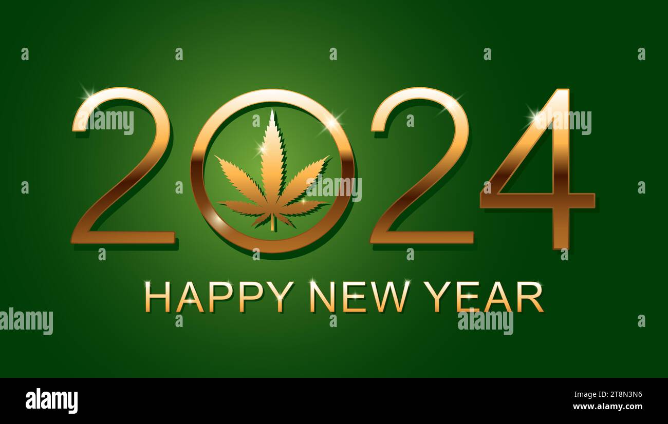 2024 Happy New Year background with marijuana leaf. Happy new year card ...