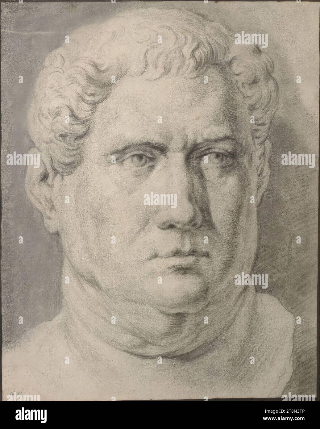 Bust of the Roman Emperor Vitellius, anonymous, drawing, black chalk, l ...