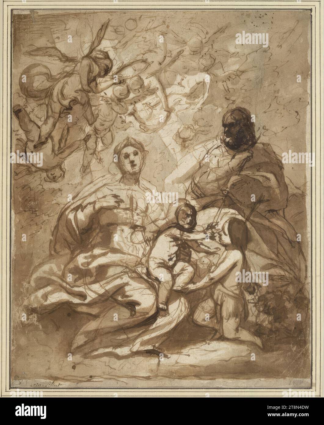 Holy Family with angels and the kneeling boy John, Cornelis Schut ...