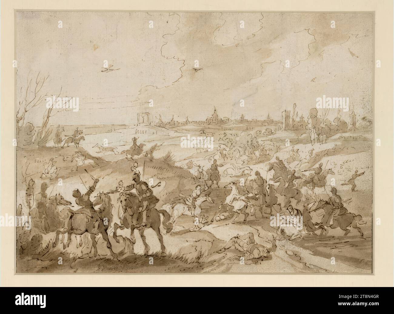 A cavalry battle with a distant view of a city, Peeter Snayers (Antwerp ...