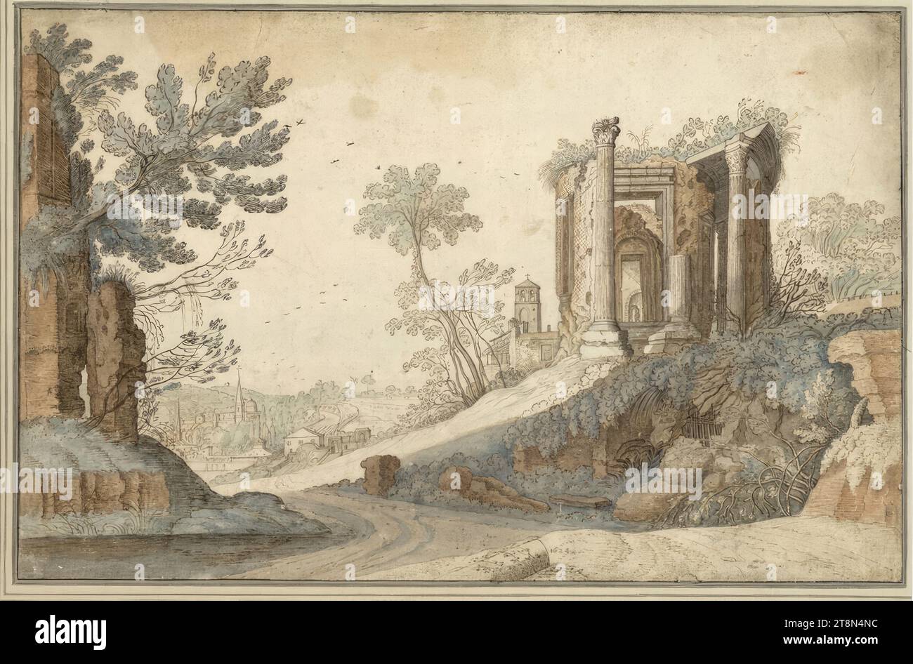 The round temple of Tivoli in a fantasy landscape, Paul Bril (Antwerp ...