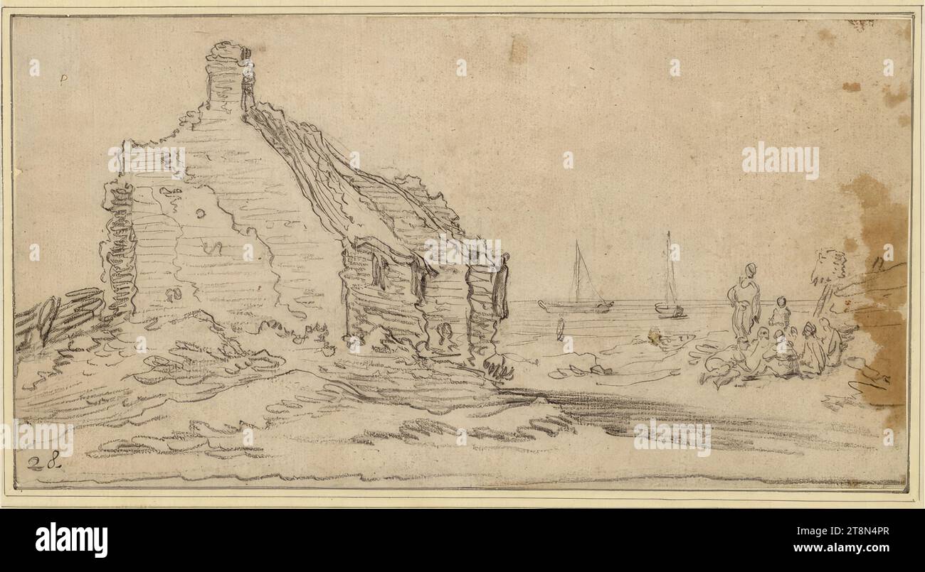 Derelict House and Group of Figures, Overlooking a Beach, Jan Josefsz ...