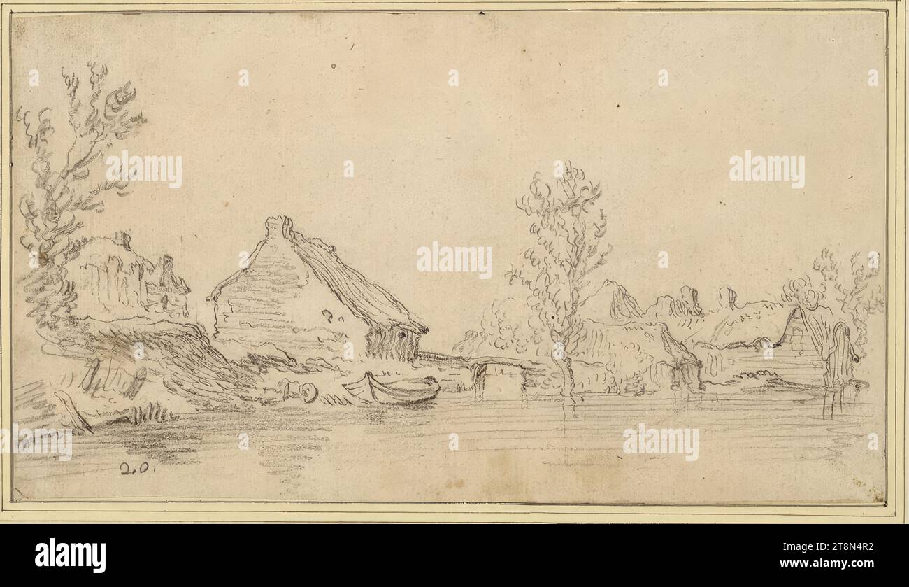 River bank with farmhouses, barge and jetty, Jan Josefsz. van Goyen ...