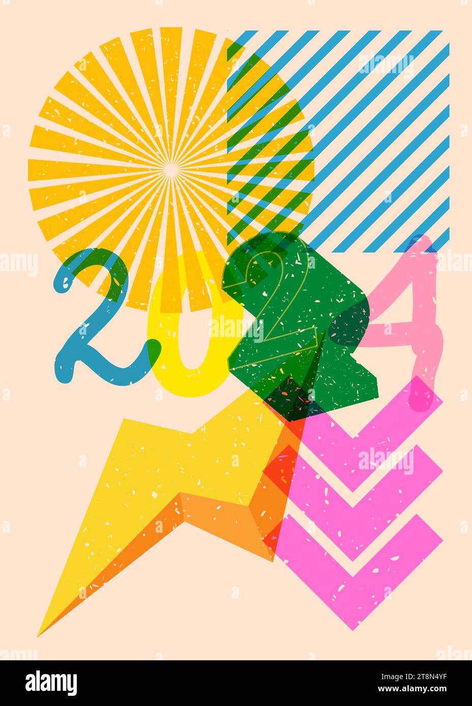 Risograph number 2024 with geometric shapes. Objects in trendy riso ...