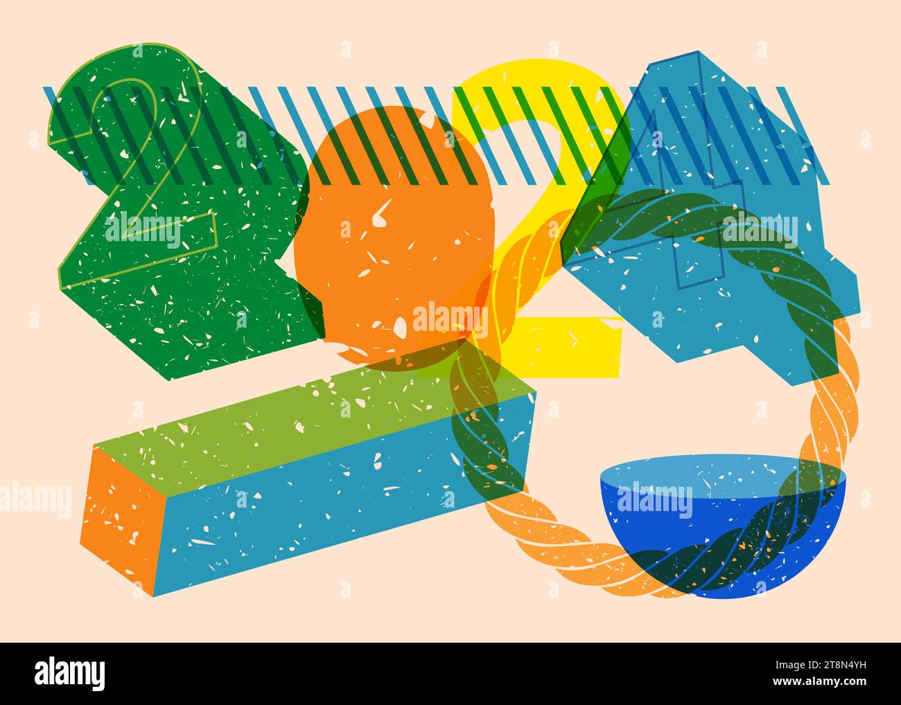 Risograph number 2024 with geometric shapes. Objects in trendy riso ...