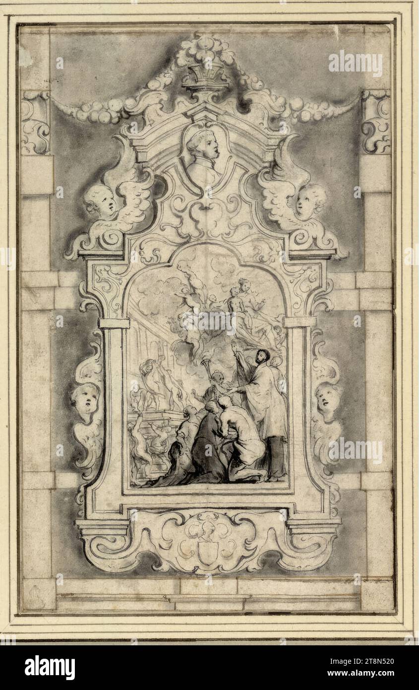 Ornamental framing of an altarpiece: The Miracles of Franz Xavier, with ...
