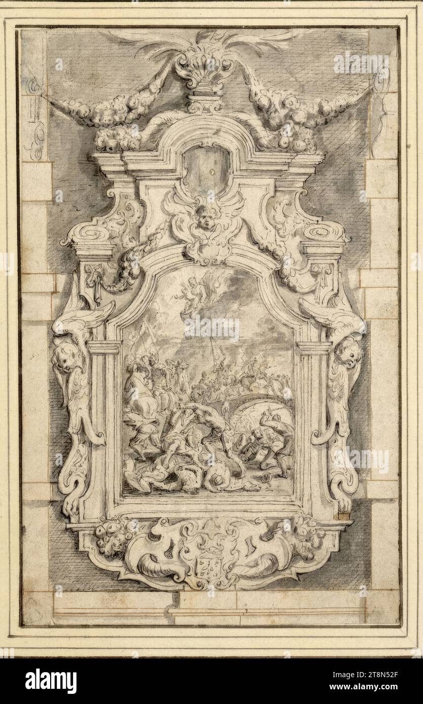 Ornamental framing of an altarpiece: Battle of the Milvian Bridge, with ...