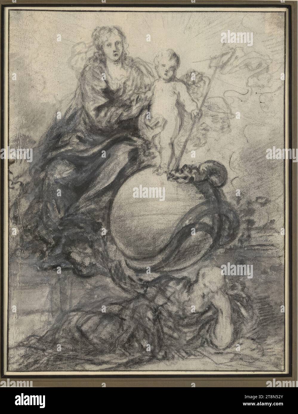 Ezekiel's vision of the coming of the Messiah, drawing, black chalk ...