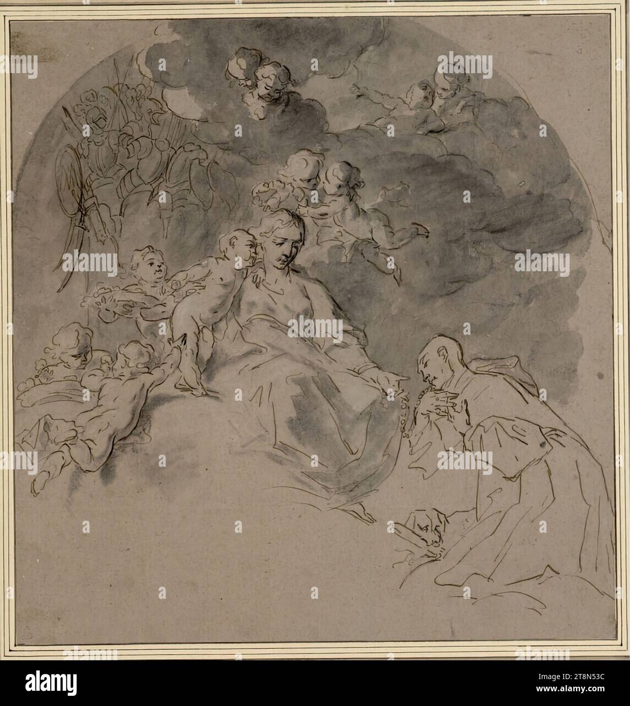 Mary with child and putti, St. Dominic handing the rosary, drawing ...