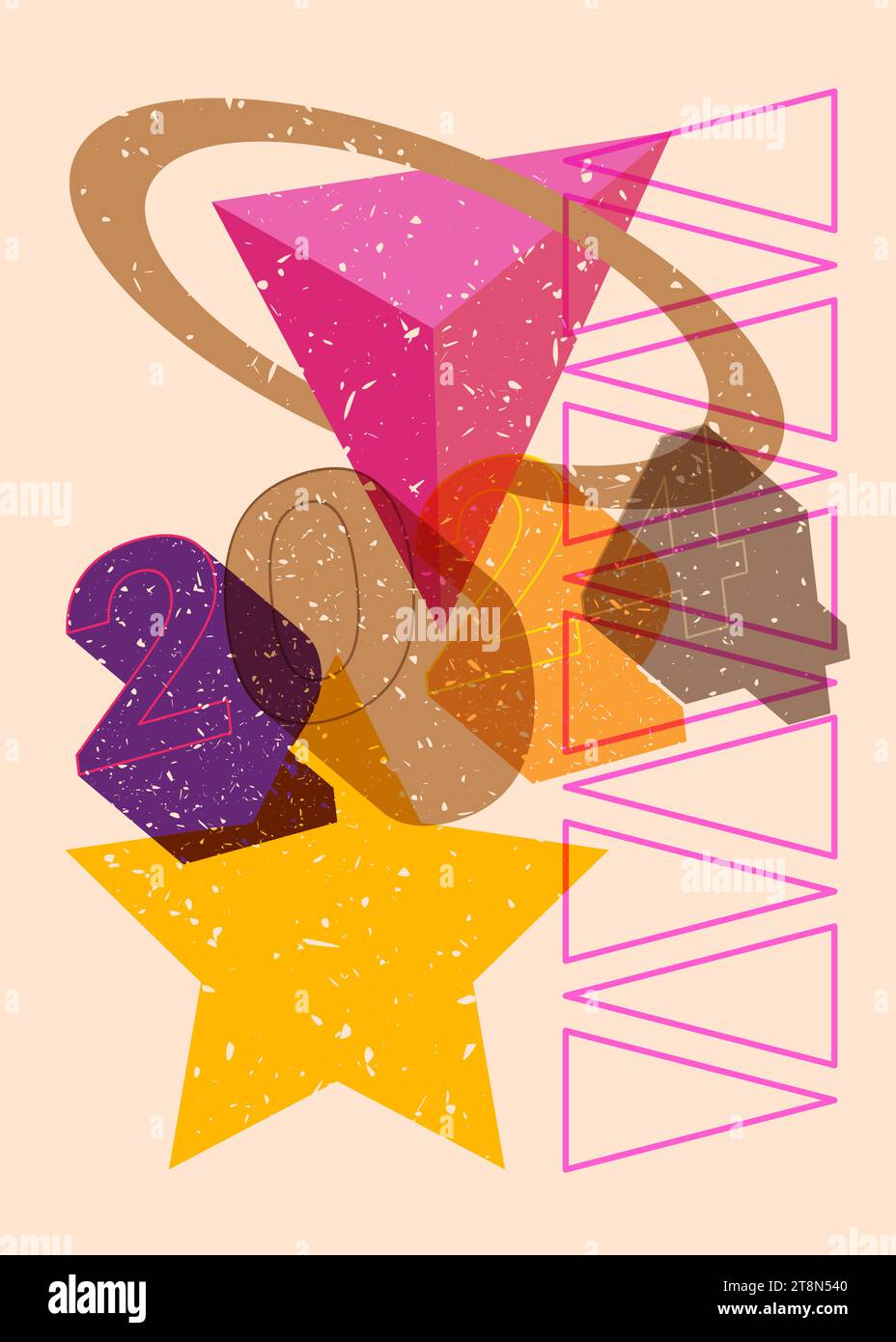 Risograph number 2024 with geometric shapes. Objects in trendy riso ...