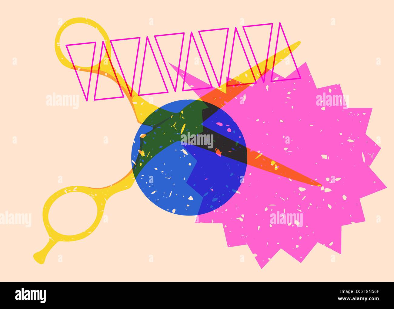 Risograph scissor with speech bubble with geometric shapes. Objects in ...