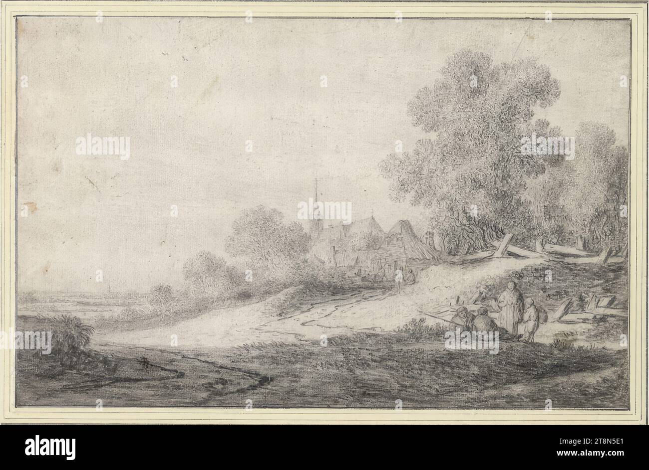 Tree-covered hill with church and houses, Pieter de Molyn (London 1595 ...