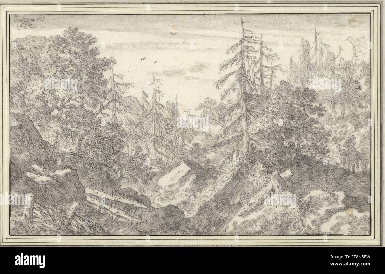 Tree-covered mountain landscape with travelers, Pieter de Molyn (London ...