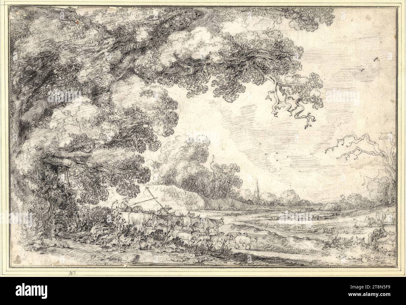 River Landscape with Trees and Herd of Cattle, Frans Ryckhals ...