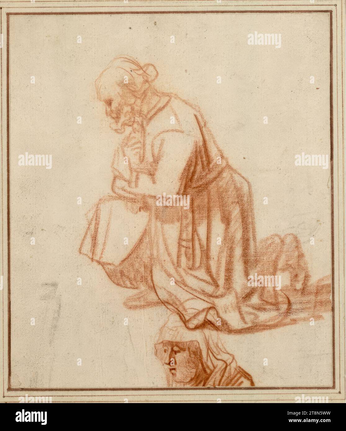 Kneeling man in prayer, below a woman's head, Rembrandt Harmensz. van ...